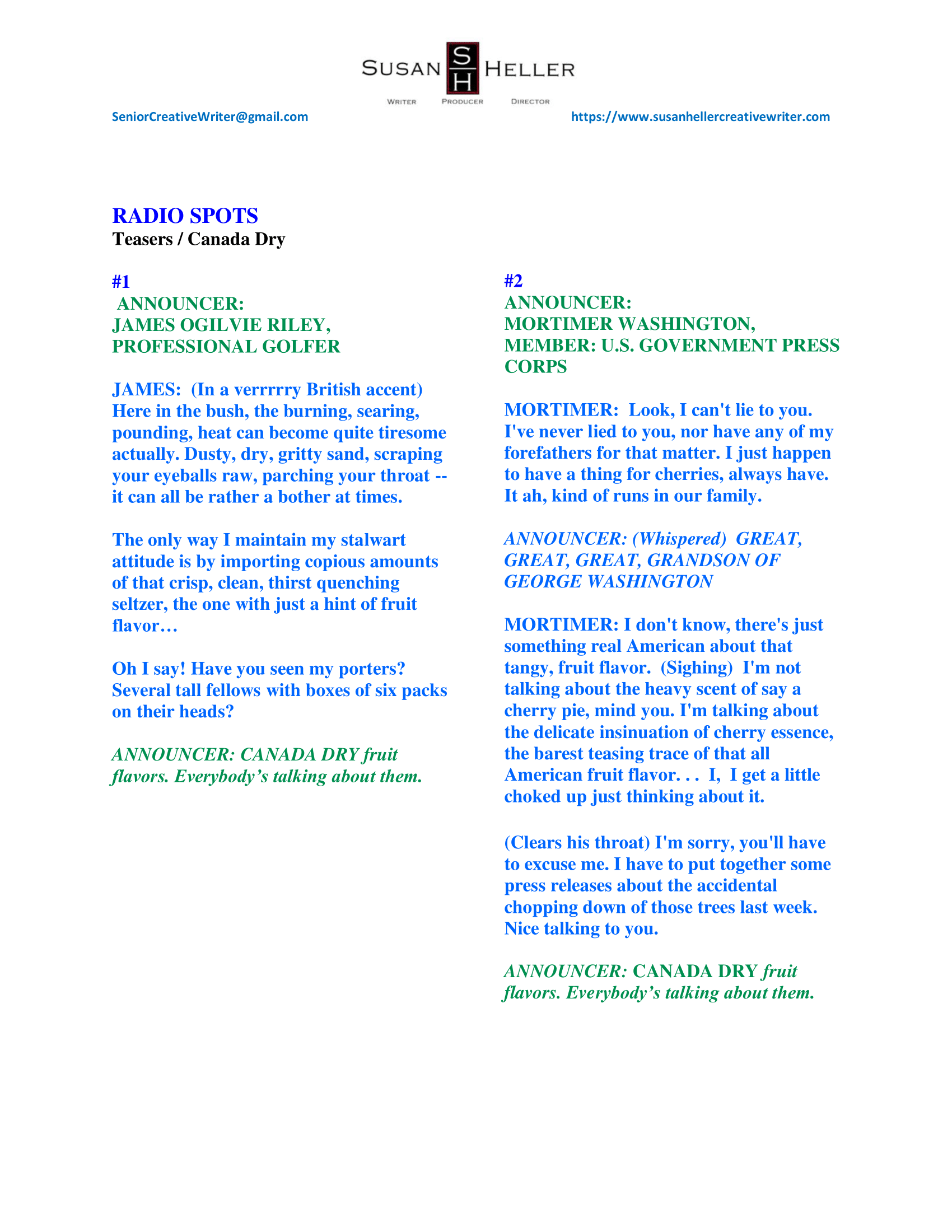 AUDIO SCRIPT SAMPLES - Susan Heller