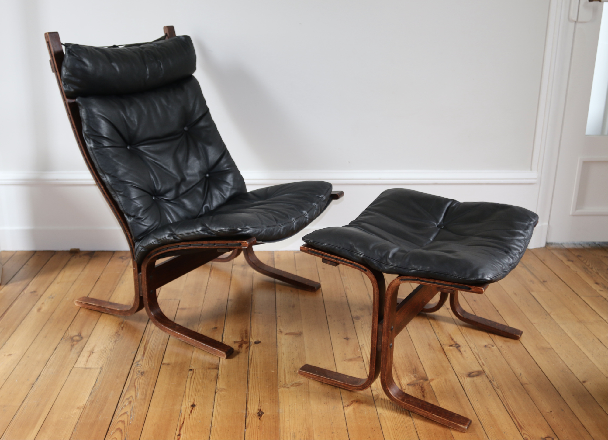 Fauteuil et ottoman scandinave vintage cuir Relling "Siesta" 1970 ...